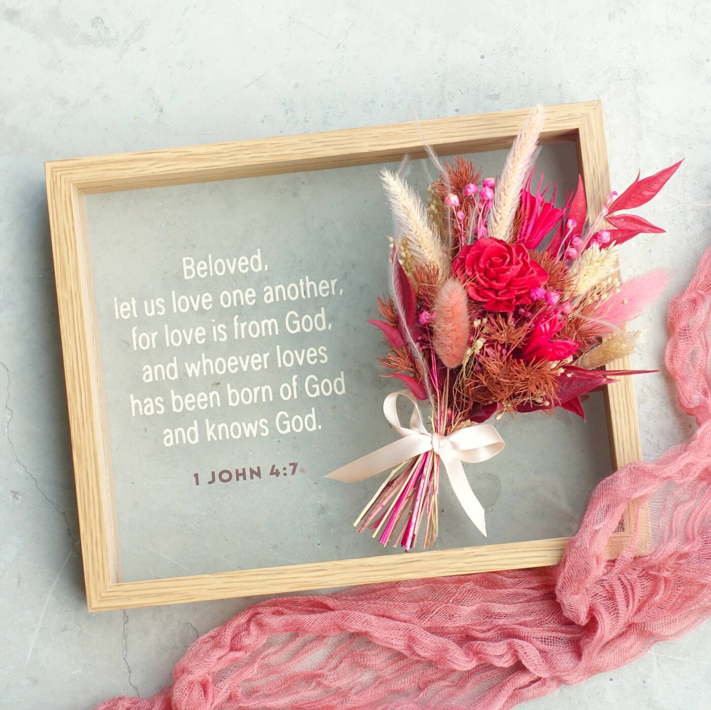 1 John 4:7 | Preserved and Dried Flowers in Frame